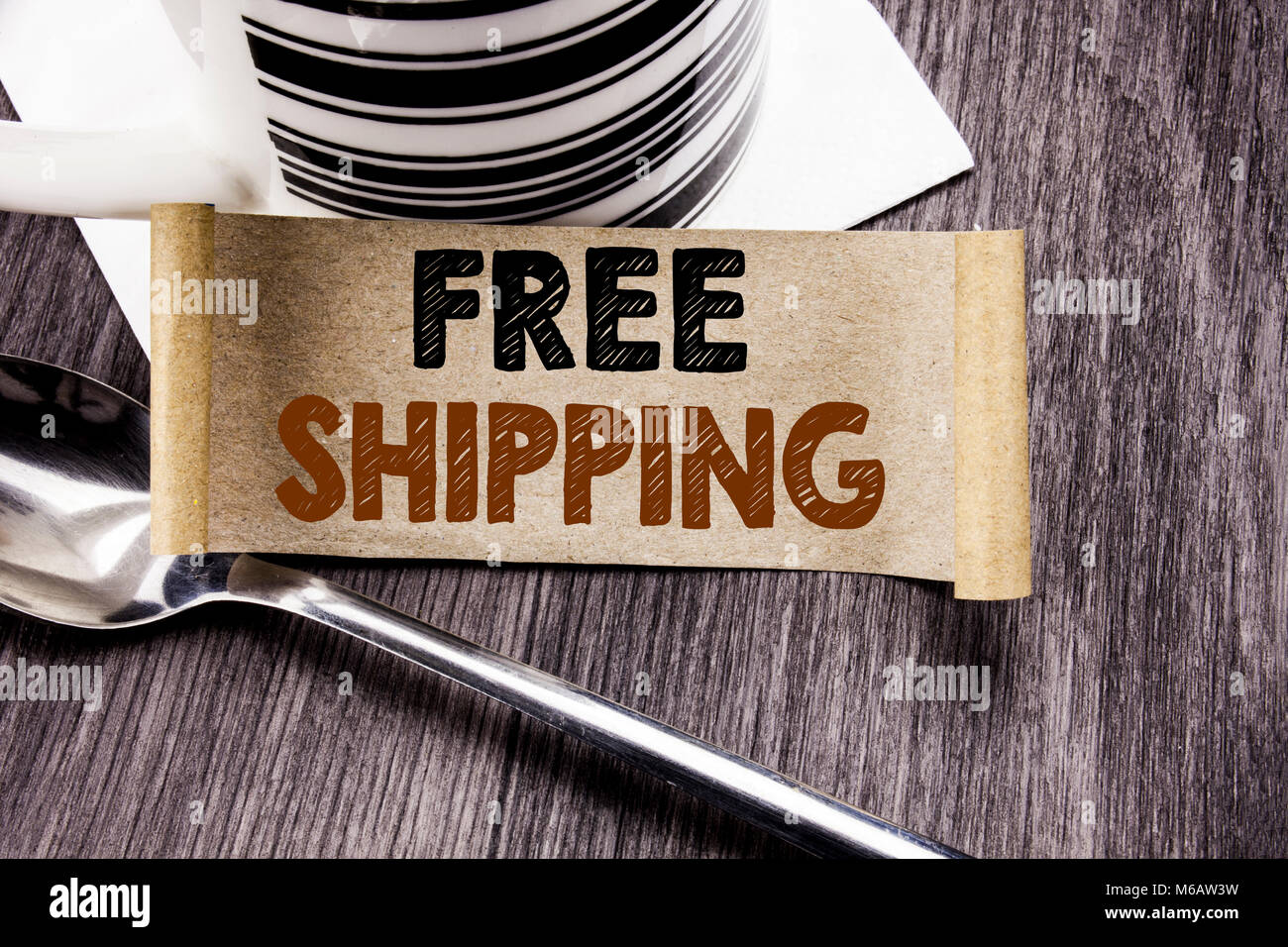 Handwriting Announcement text showing Free Shipping. Business concept ...