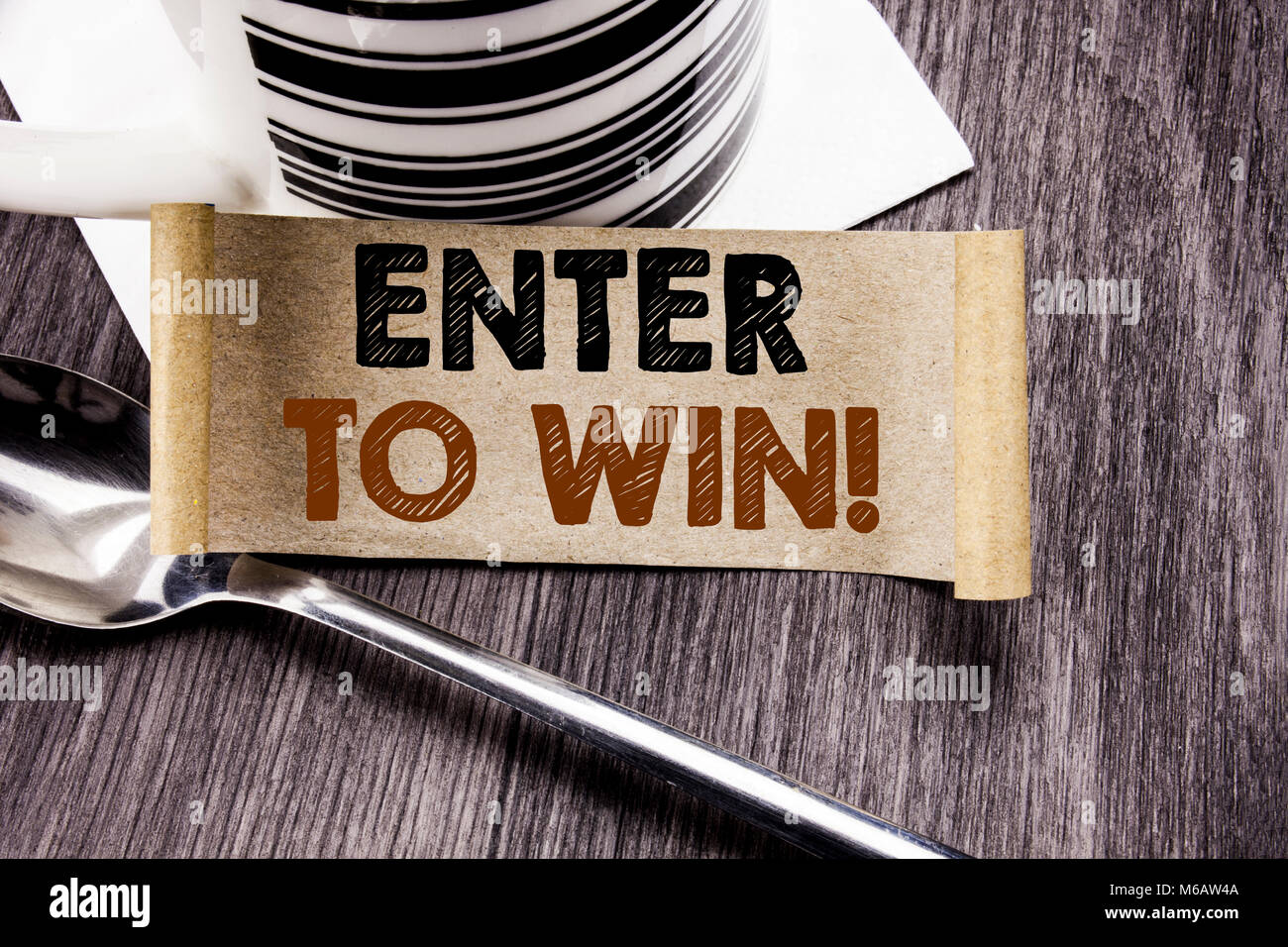 Handwriting Announcement text showing Enter to Win. Business concept ...
