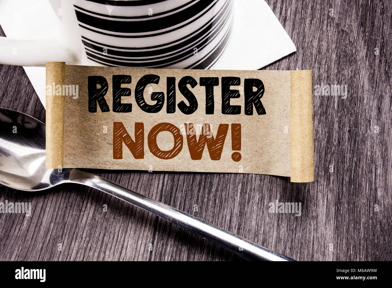 Handwriting Announcement text showing Register Now. Business concept ...