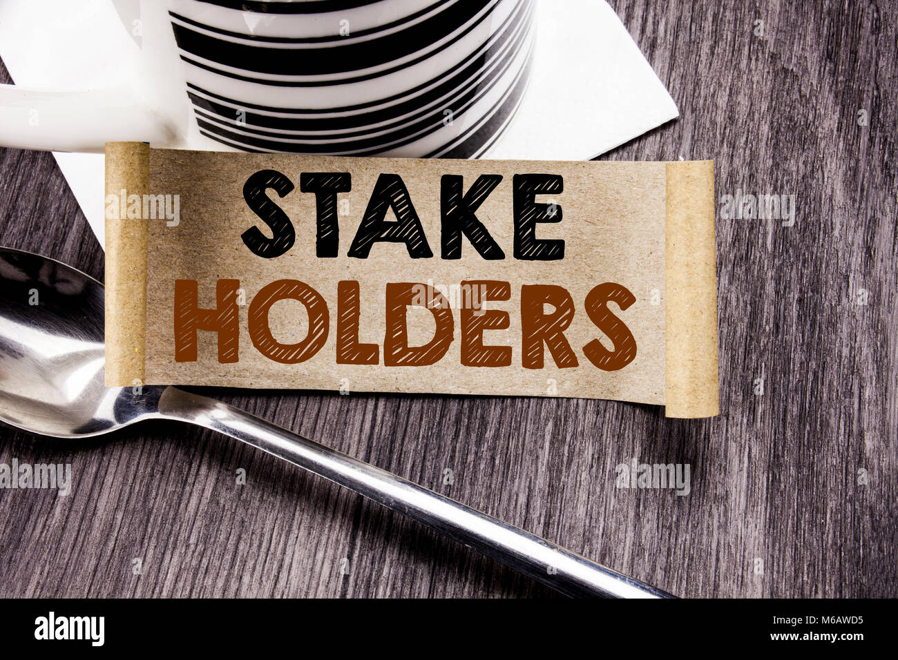 Handwriting Announcement text showing Stake Holders. Business concept ...