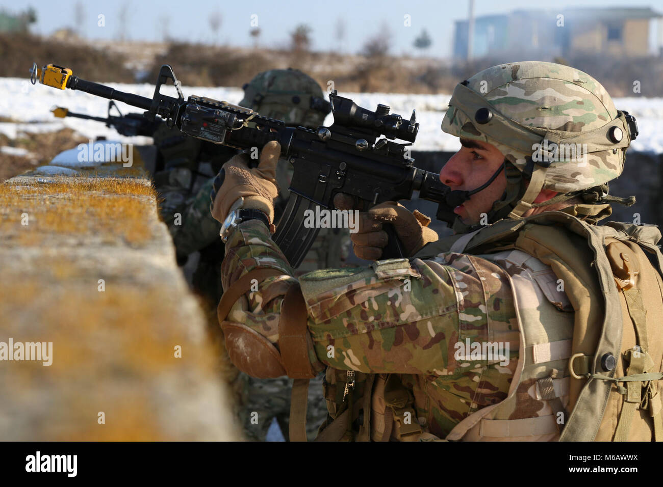 A Georgian soldier of the 11th Light Infantry Battalion, 1st Infantry ...