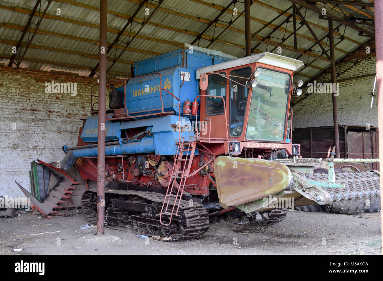 Russia, Poltavskaya village - September 6 2015: Rice header Rice ...