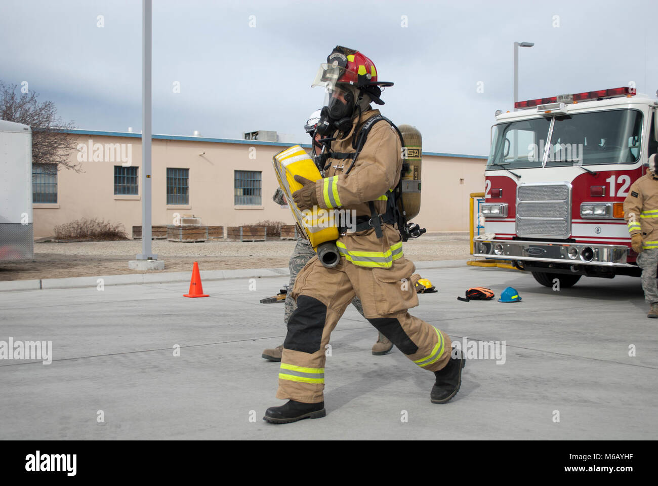 A firefighter assigned to the 152nd Civil Engineer Squadron with the ...