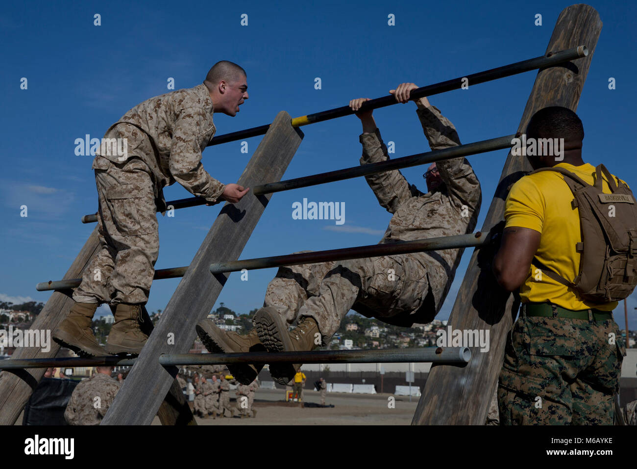Recruits with Fox Company, 2nd Recruit Training Battalion, climb an ...