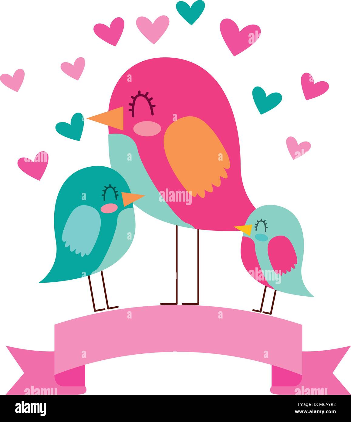 cute little birds in the ribbon hearts love Stock Vector Image & Art ...