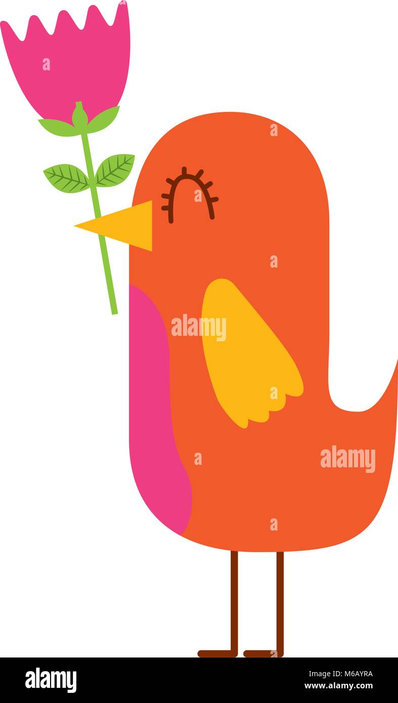 cartoon cute bird with flower rose in beak Stock Vector Image & Art - Alamy
