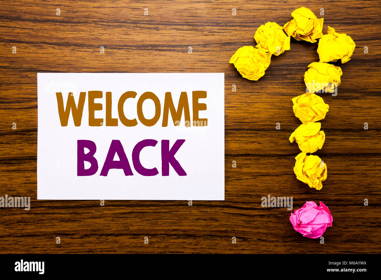 Handwritten text showing Welcome Back. Business concept for Emotion ...