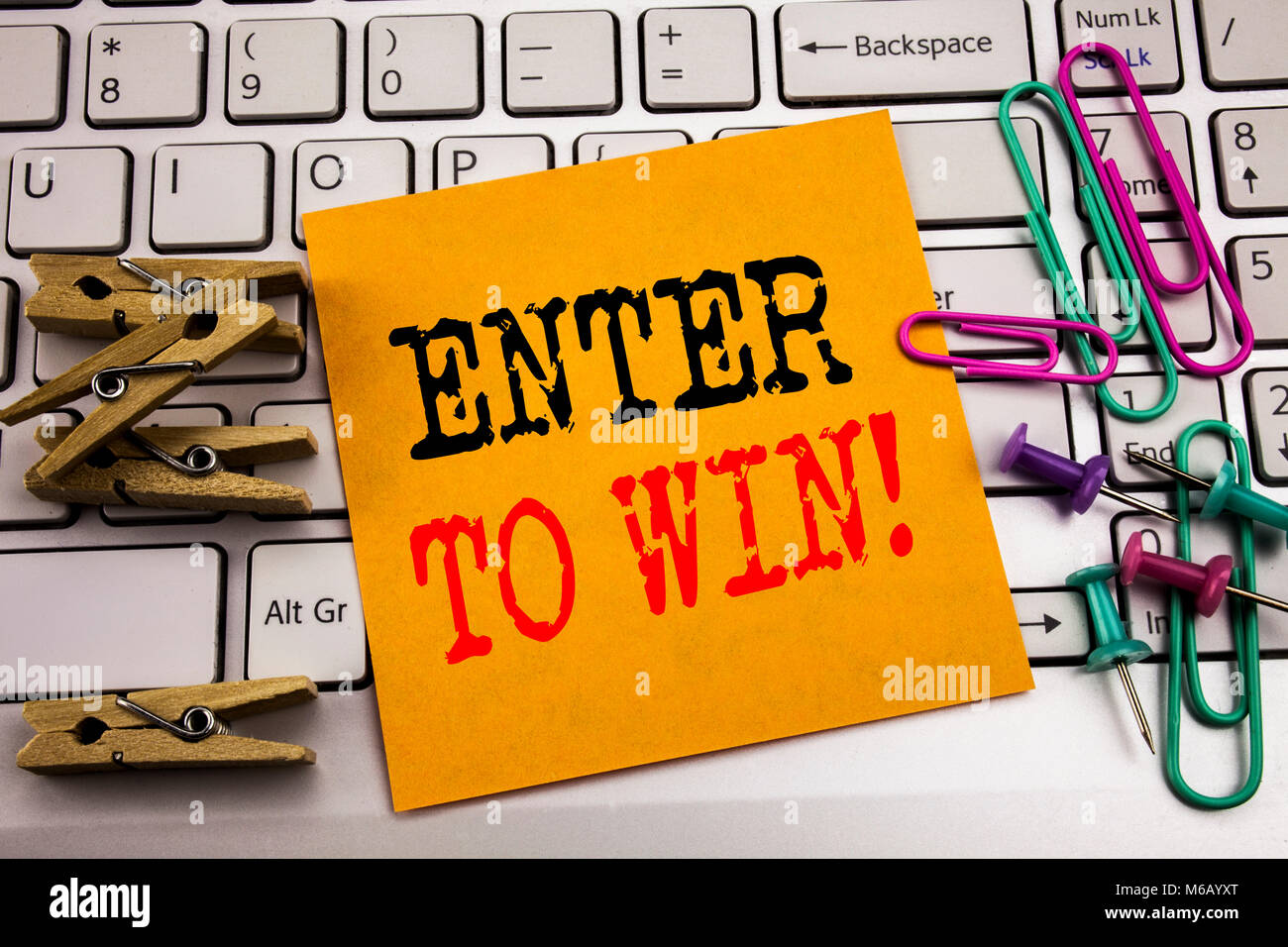 Writing text showing Enter to Win. Business concept for Winning in ...