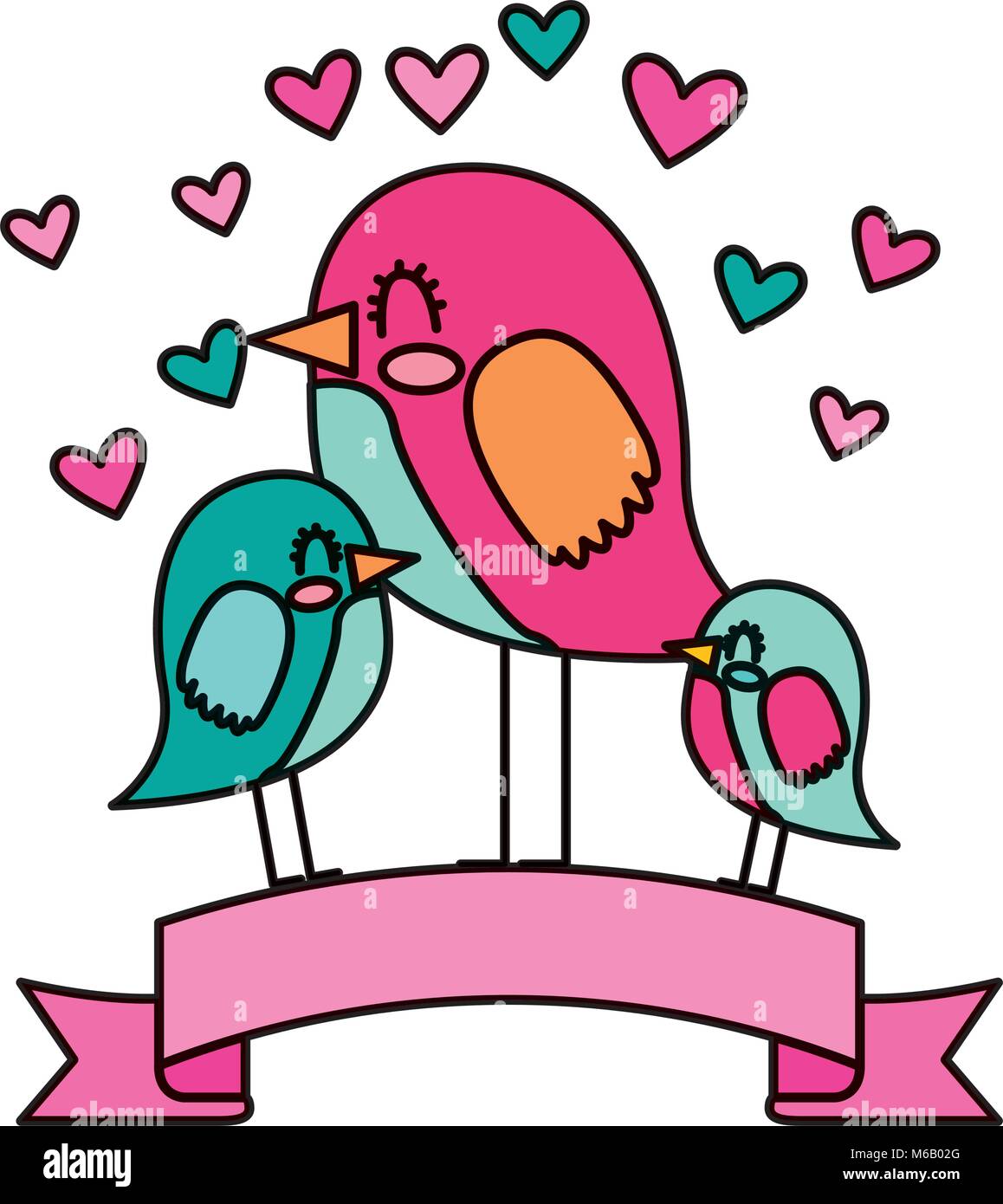cute little birds in the ribbon hearts love Stock Vector Image & Art ...