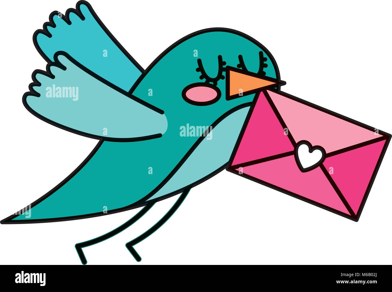 sweet bird with envelope message in beak cartoon Stock Vector Image ...