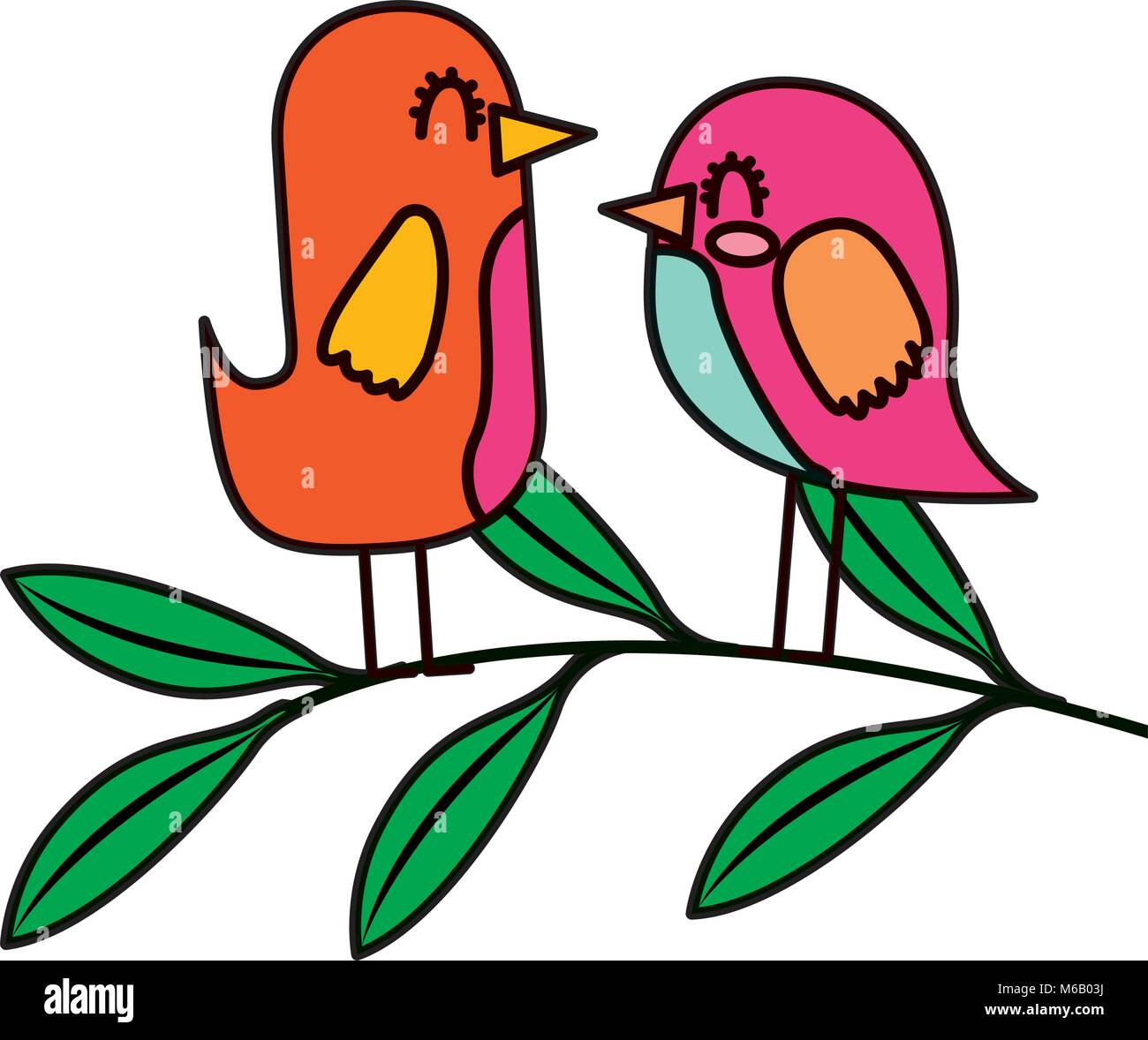 cute couple birds together in tree branch Stock Vector Image & Art - Alamy