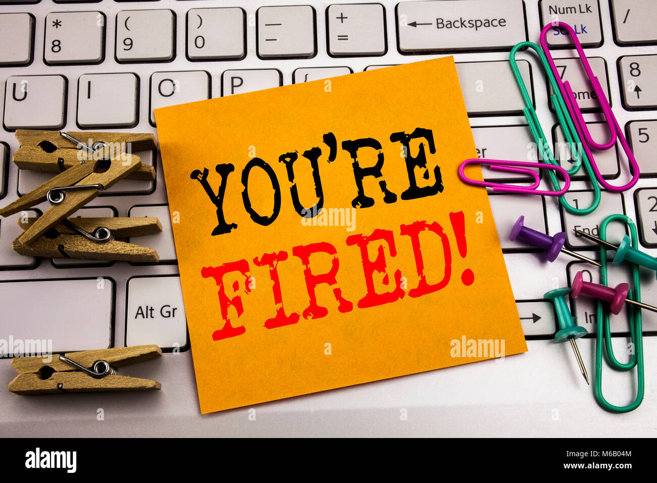 Writing text showing You Are Fired. Business concept for Unemployed or ...