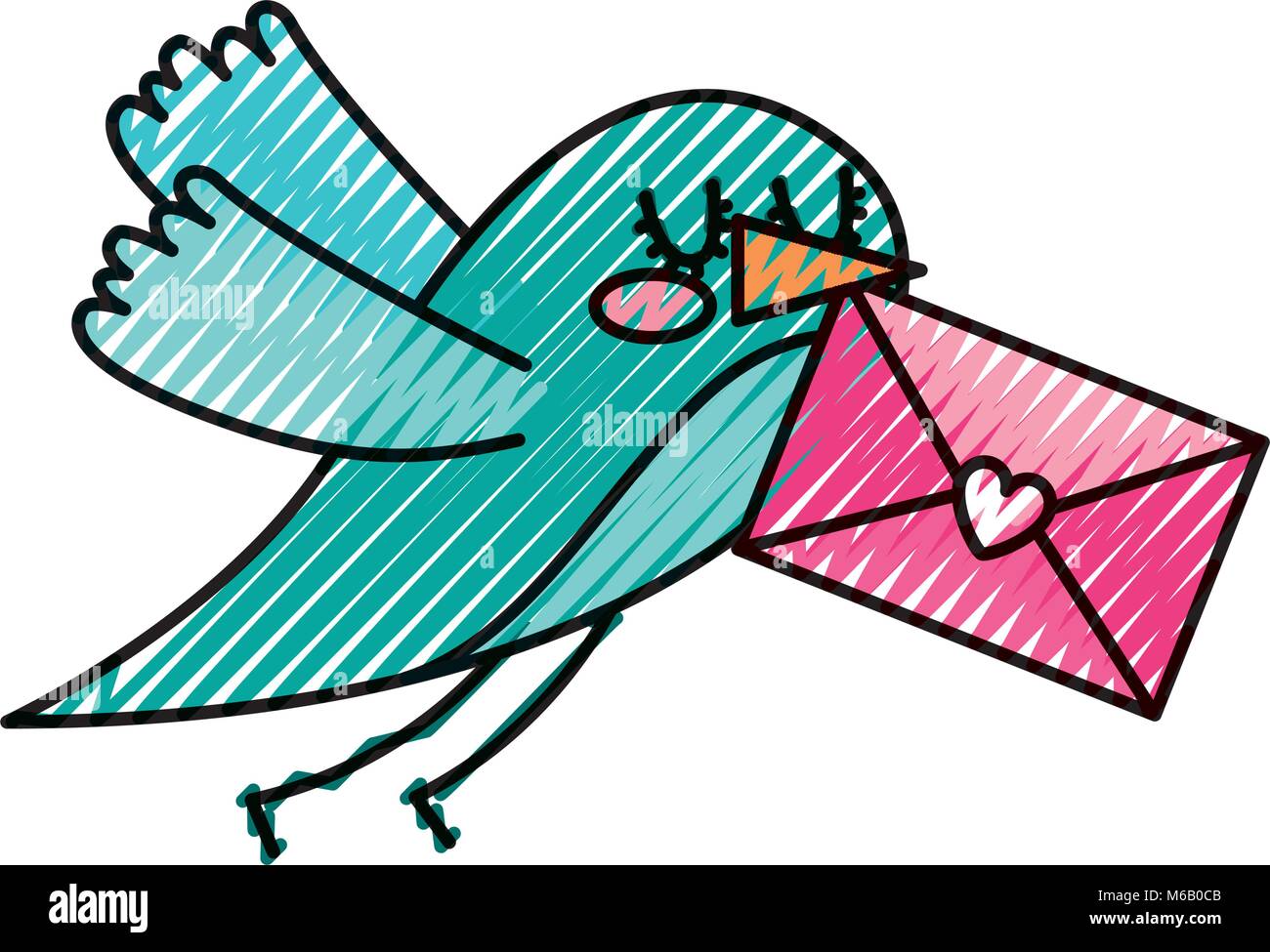 sweet bird with envelope message in beak cartoon Stock Vector Image ...