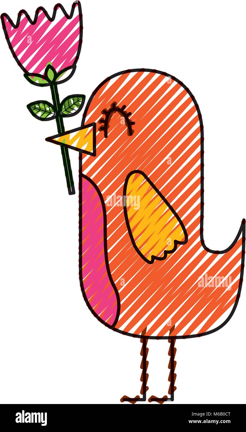 cartoon cute bird with flower in beak Stock Vector Image & Art - Alamy