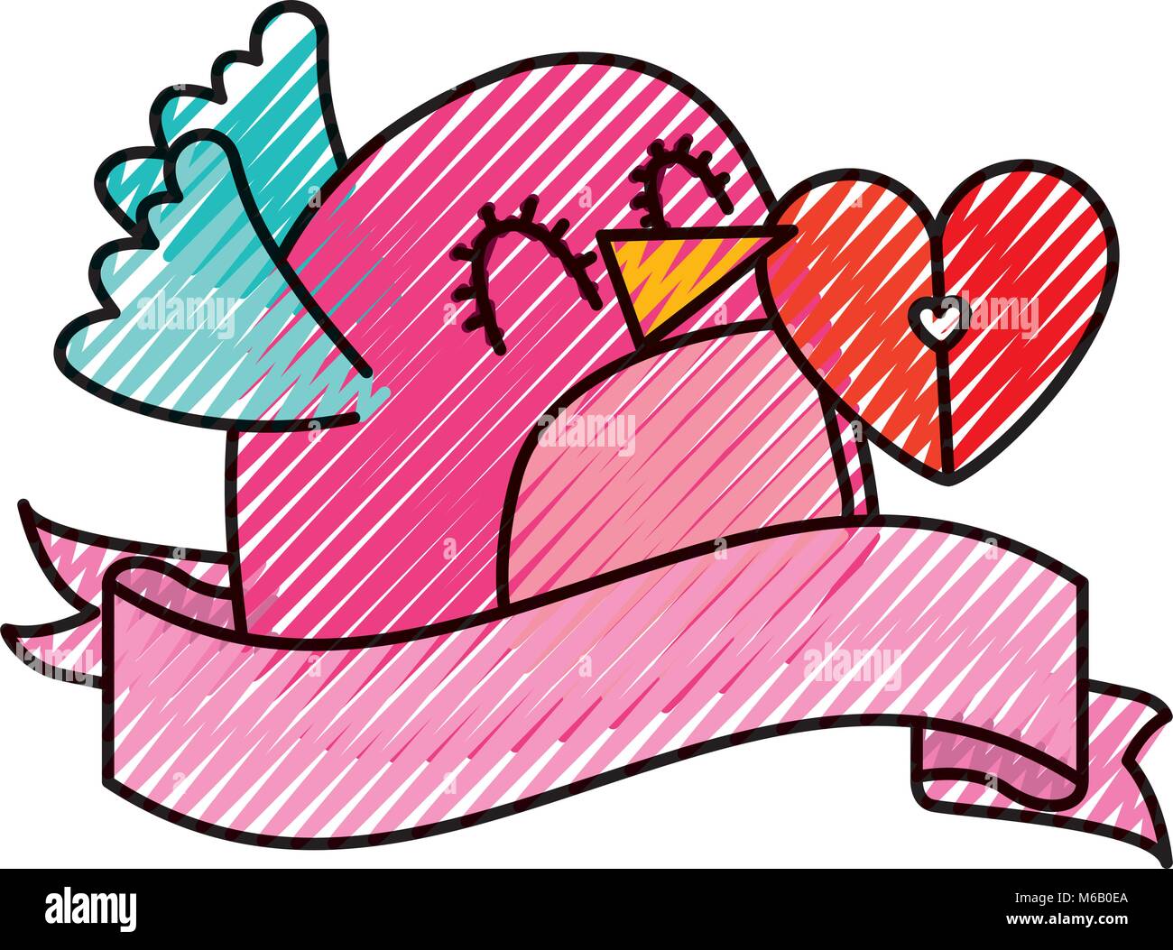 cute bird and message shape heart ribbon decoration Stock Vector Image ...
