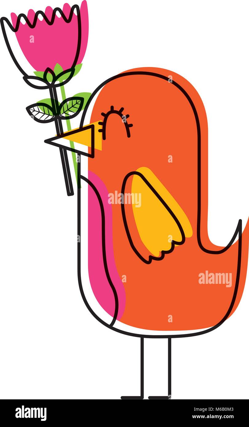 cartoon cute bird with flower in beak Stock Vector Image & Art - Alamy