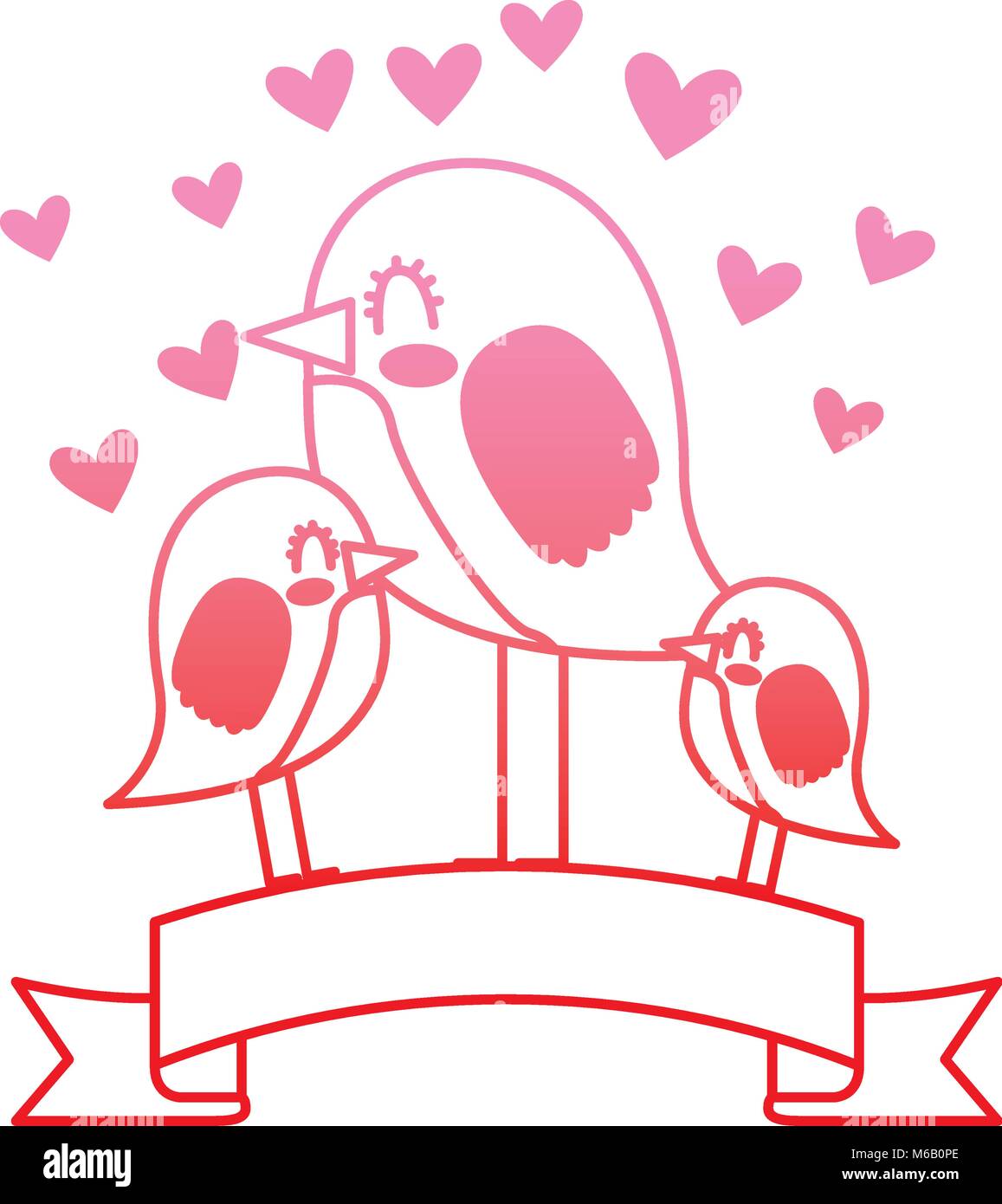 cute little birds in the ribbon hearts love Stock Vector Image & Art ...