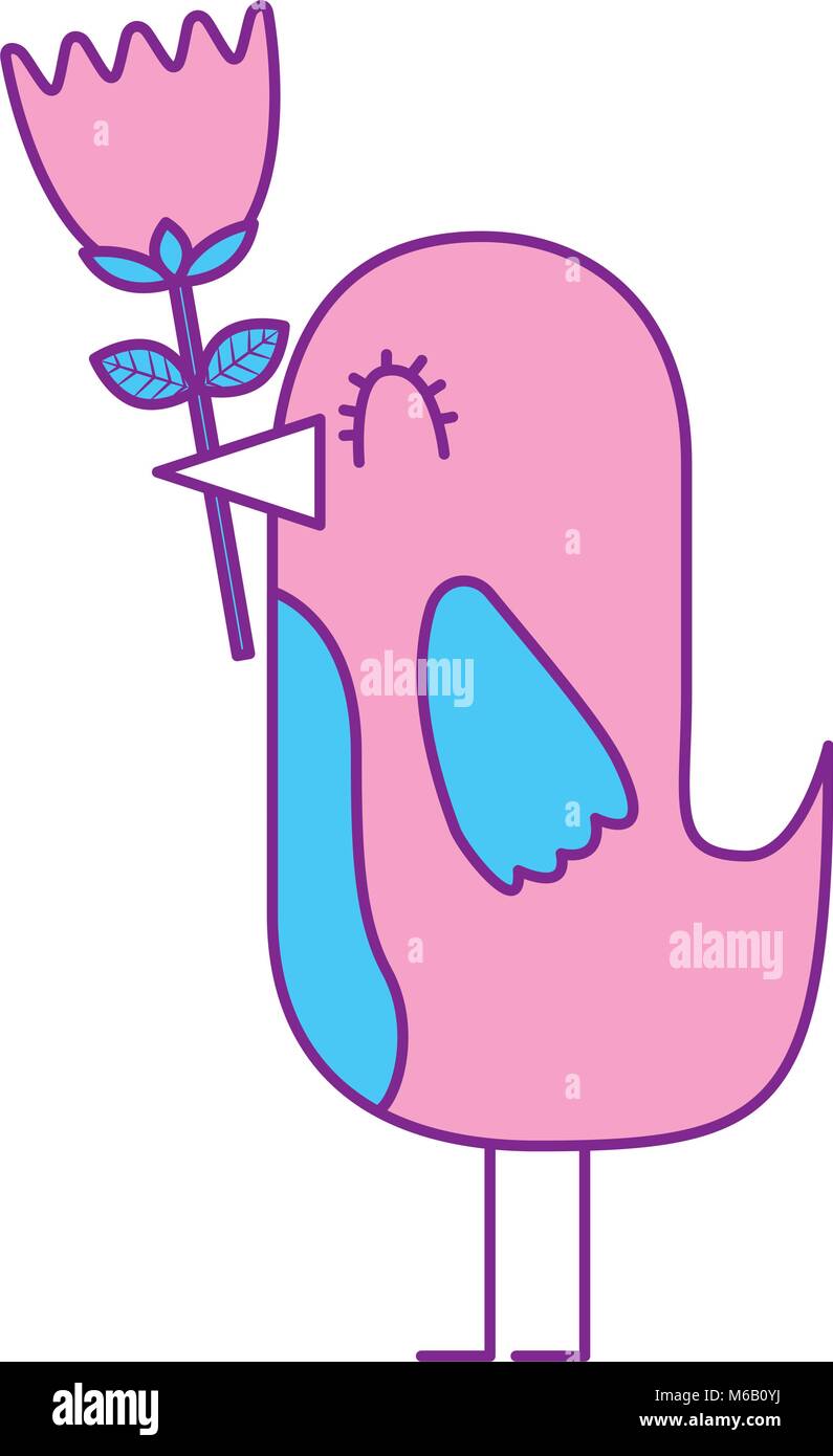cartoon cute bird with flower in beak Stock Vector Image & Art - Alamy