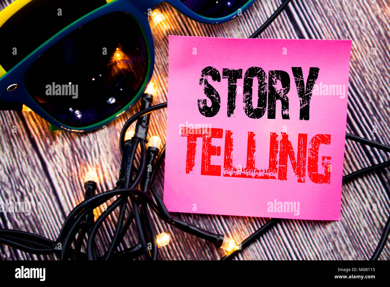 Hand writing text caption showing Storytelling. Business concept for ...