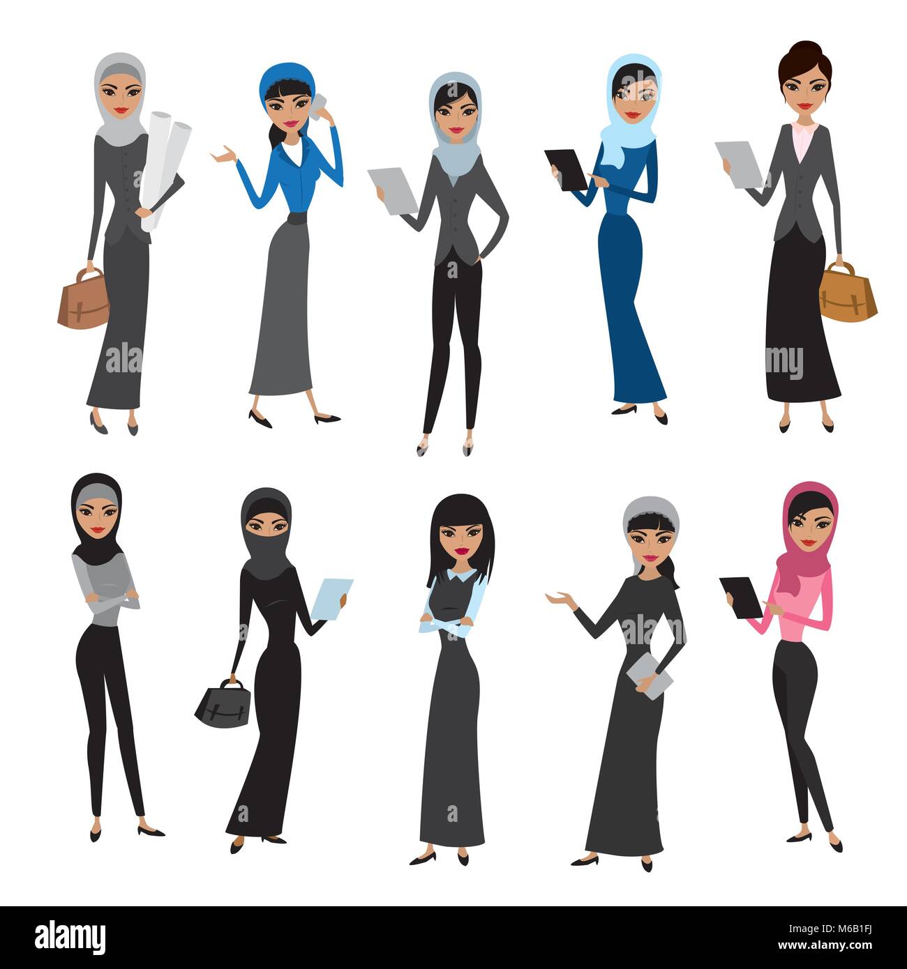 Set cute cartoon arab women.different characters and clothing. isolated ...
