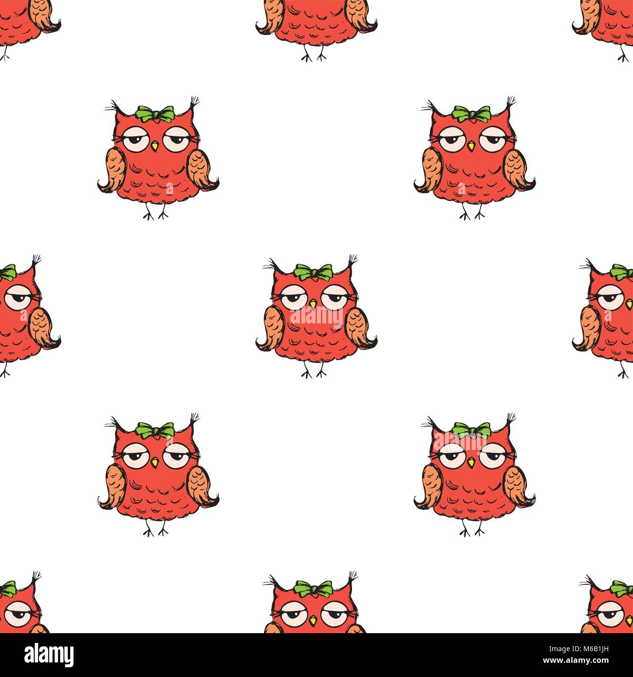Seamless doodle owl pattern background,hand drawing vector illustration ...