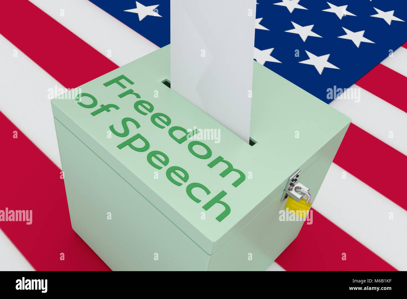 3D illustration of Freedom of Speech script on a ballot box, with US ...
