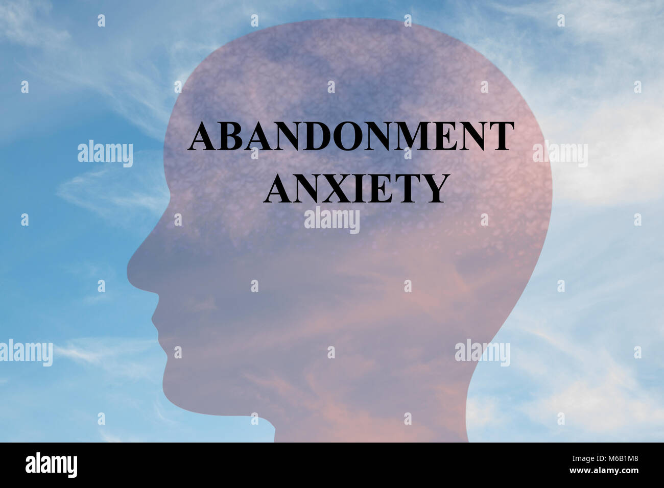Render illustration of ABANDONMENT ANXIETY title on head silhouette ...