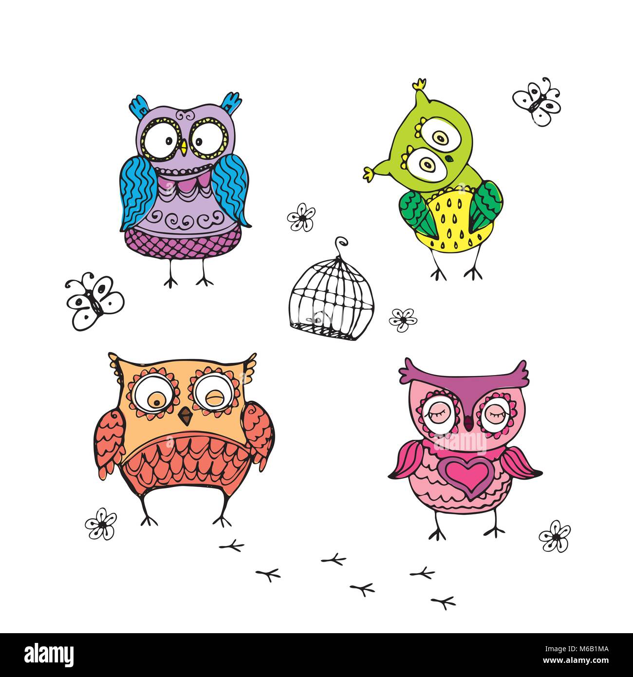 Collection of different owls,hand drawing vector illustration Stock ...