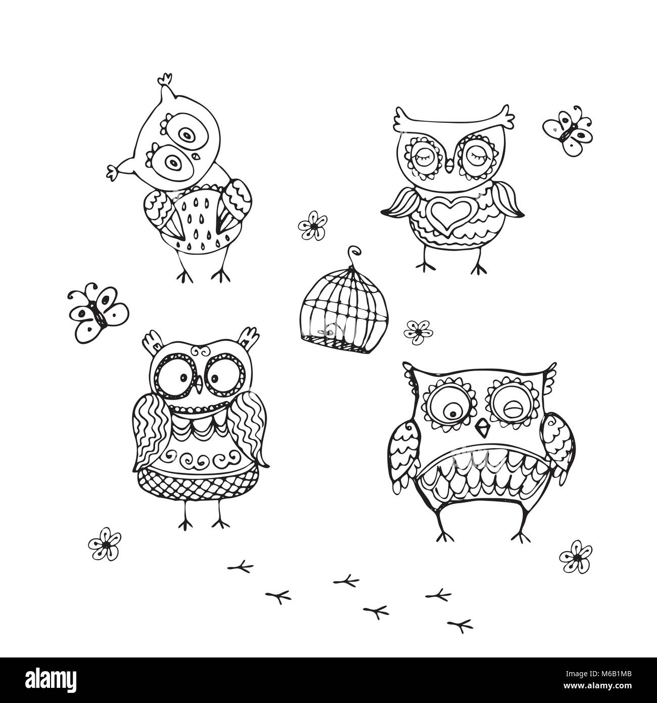 Collection of different owls,hand drawing vector illustration Stock ...