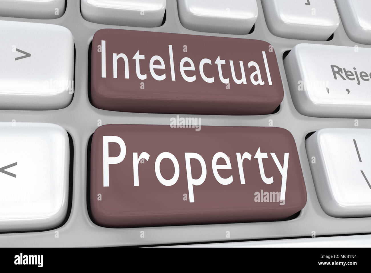 3D illustration of computer keyboard with the script Intellectual Property on two adjacent ...