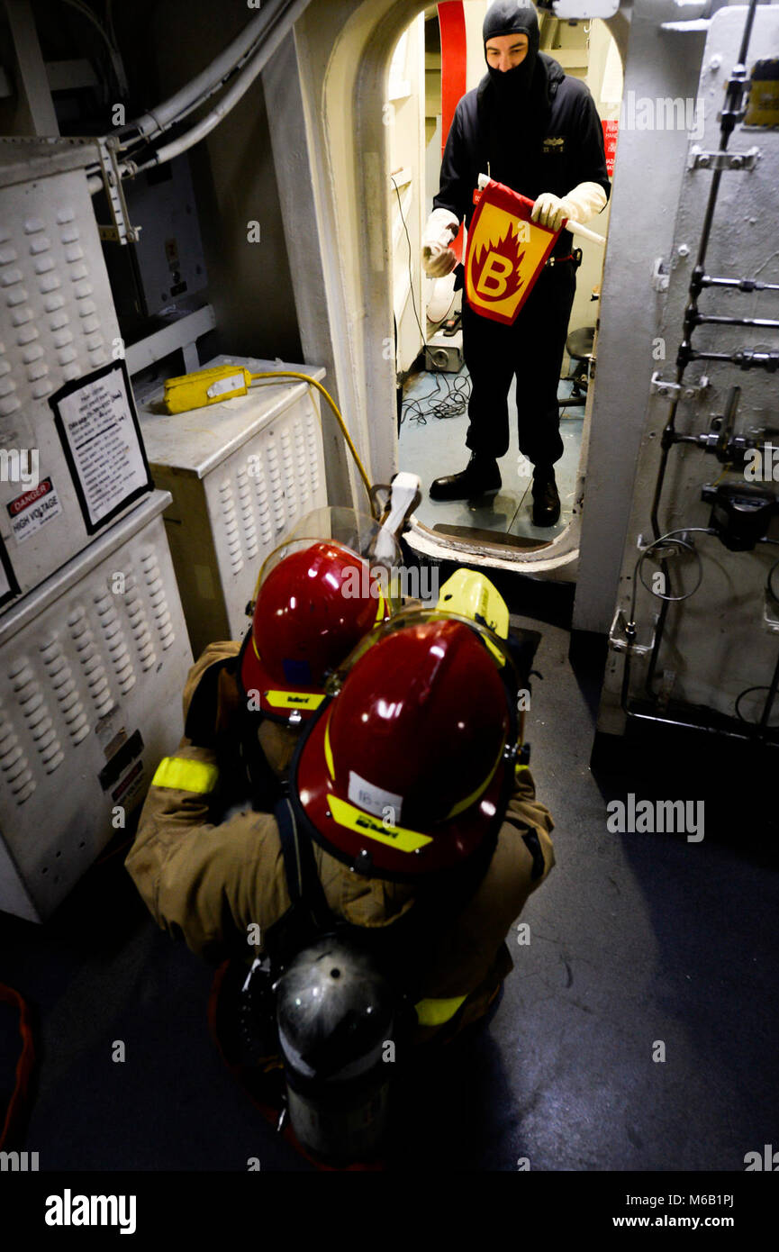 ARABIAN GULF (Feb. 27, 2018) Sailors simulate fighting a fire during ...