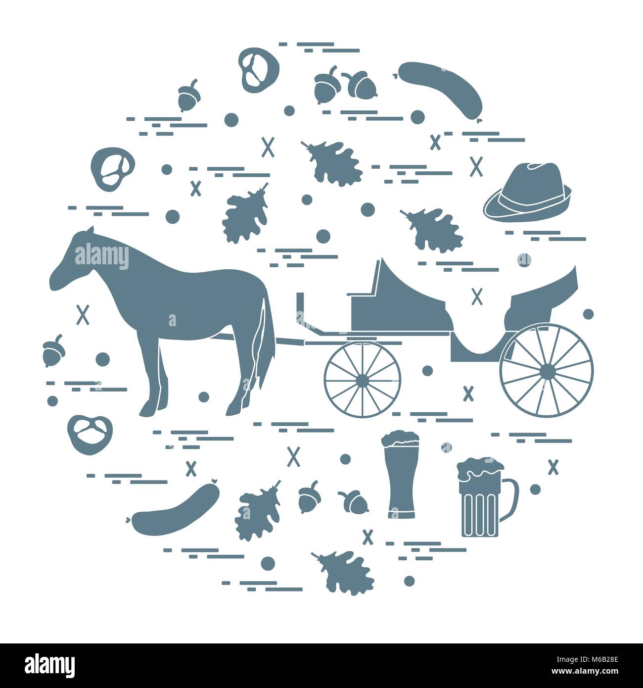 Vector illustration with various symbols of Germany arranged in a ...