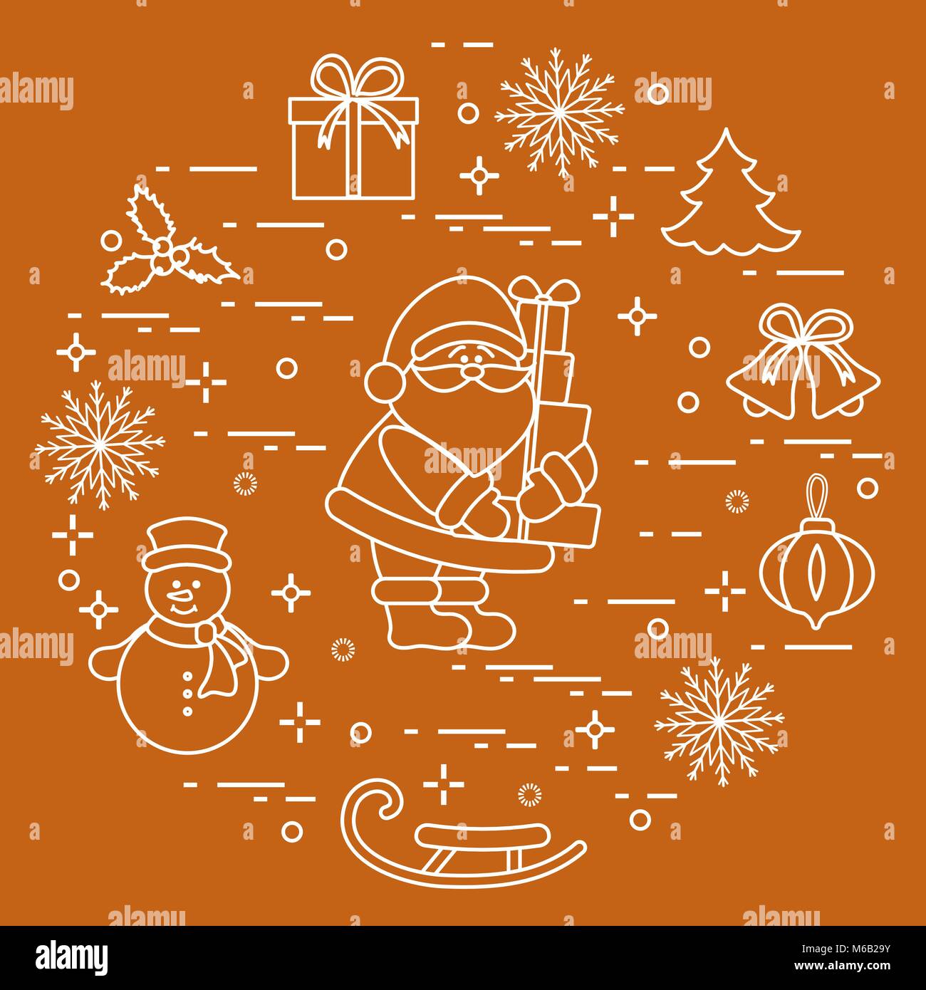 Santa Claus with presents and other New Year and Christmas symbols ...