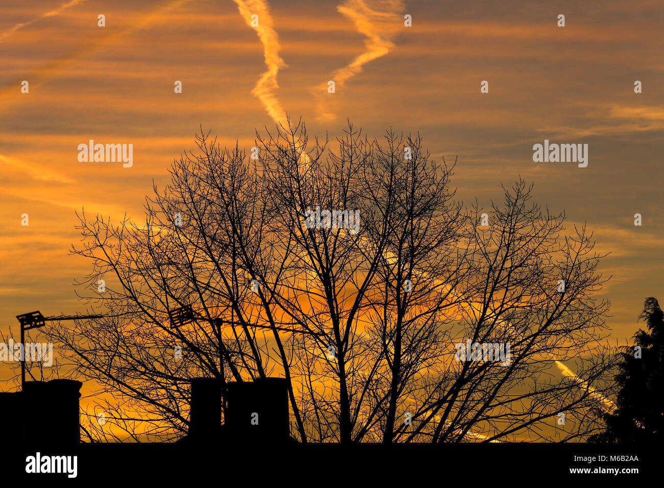Colourful sunrise over north London on a cold morning. Featuring: View ...