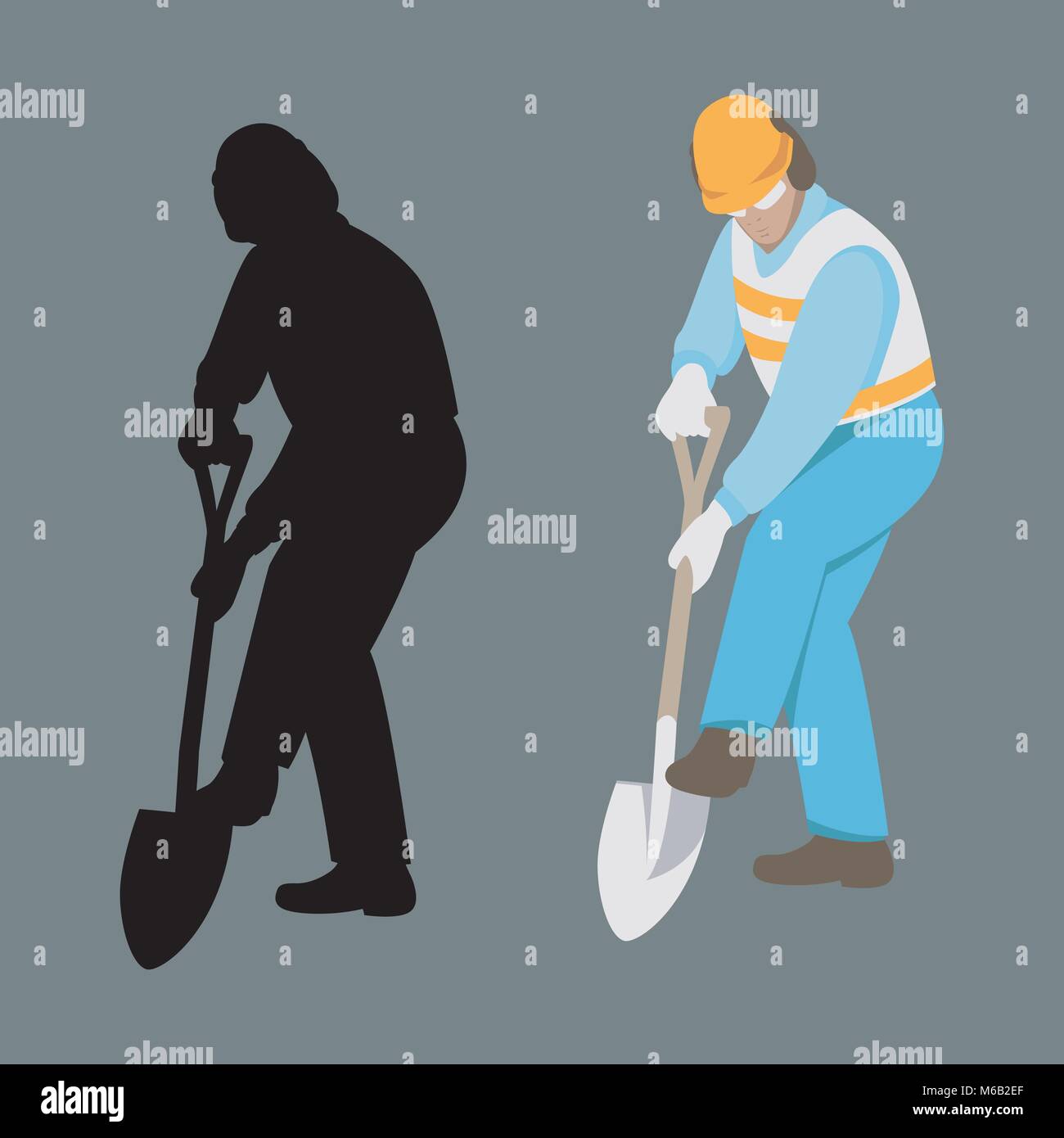 worker with a shovel vector illustration flat style profile side Stock ...