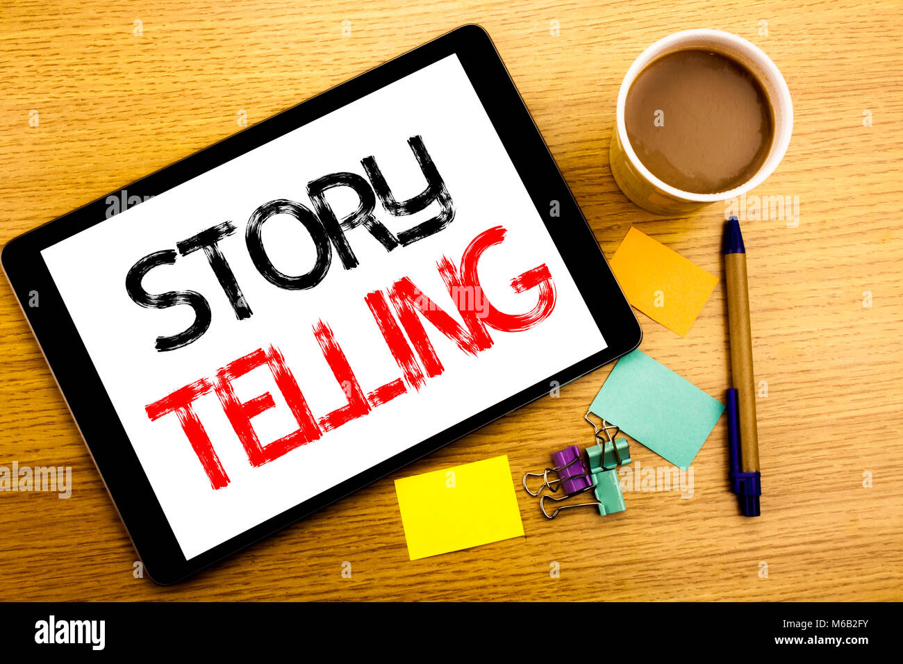 Handwritten text caption showing Storytelling. Business concept writing ...