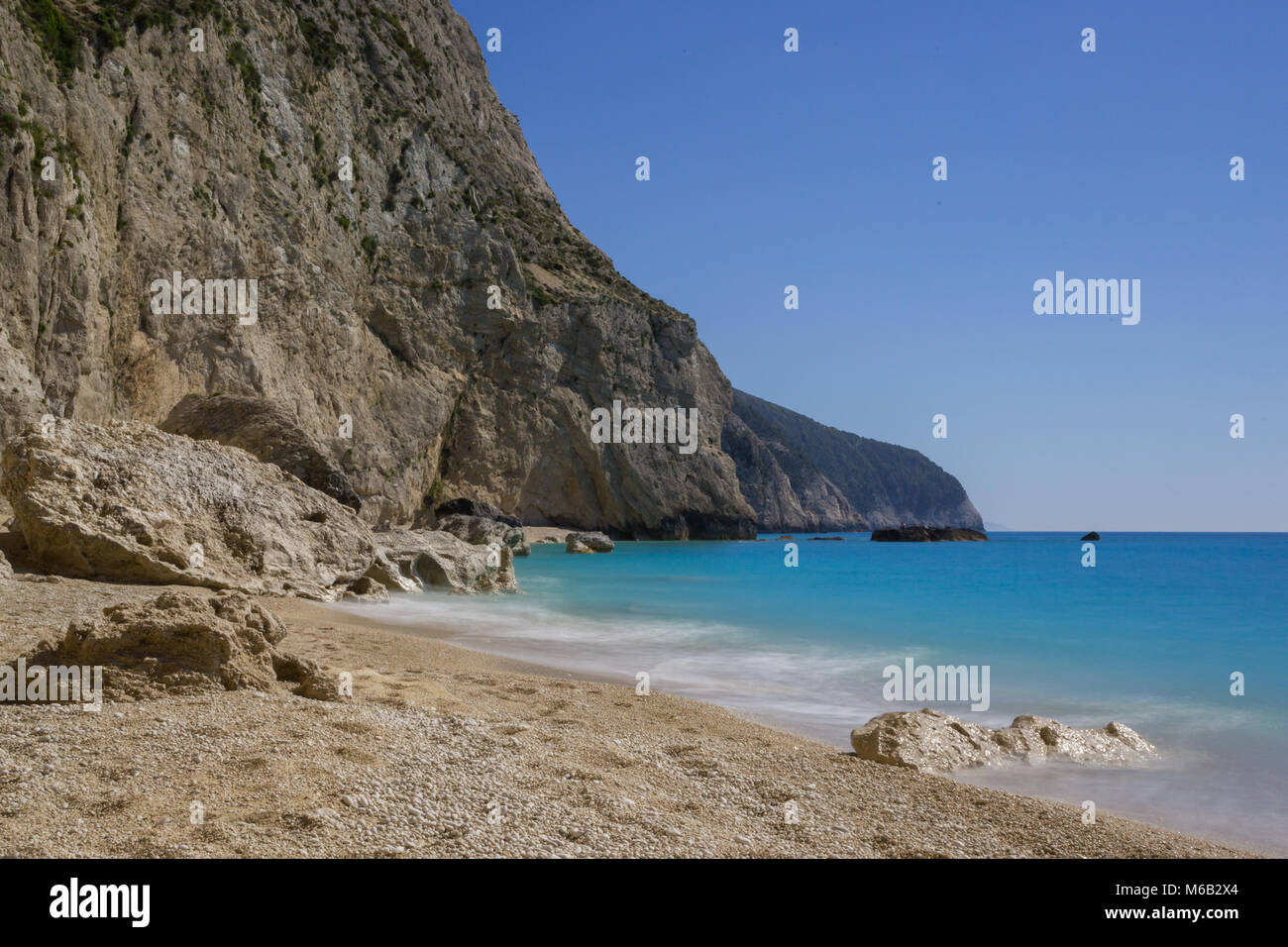 natural katsiki beach, rocks, deep blue sky and sea, lefkas, greece ...