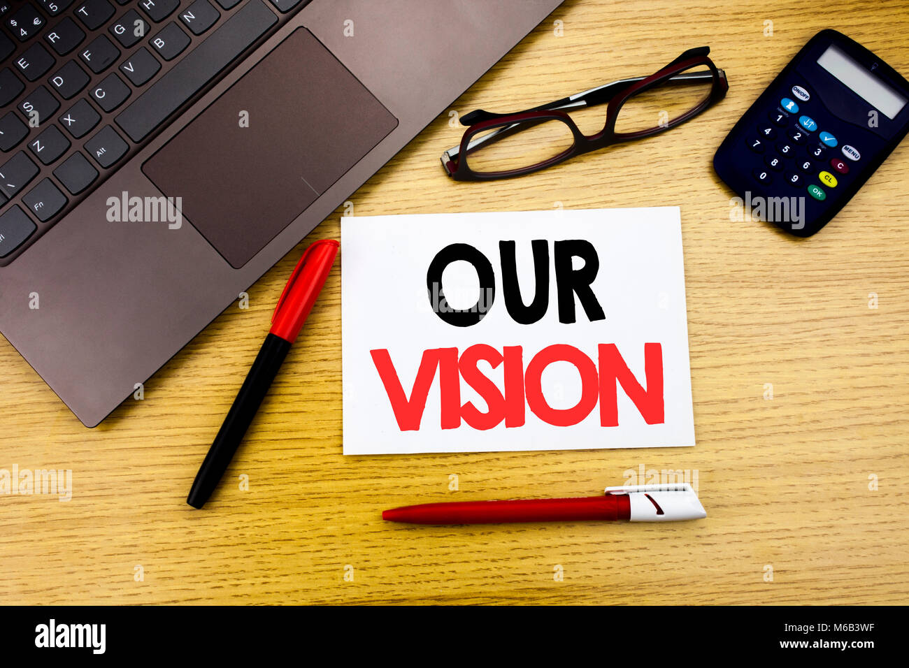 Handwritten text caption showing Our Vision. Business concept writing ...