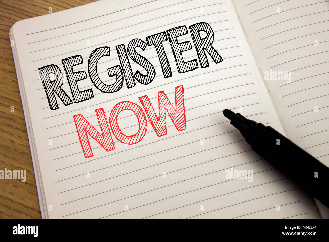 Handwriting Announcement text showing Register Now. Business concept ...