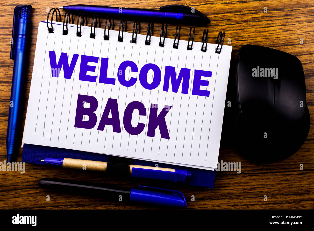 Handwritten text showing Welcome Back. Business concept for Emotion ...