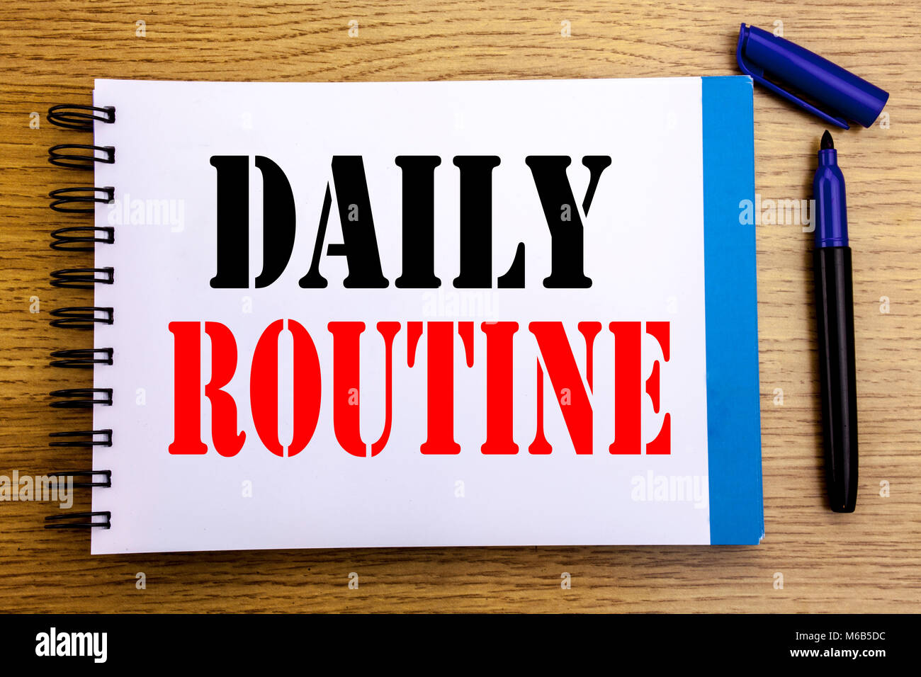 Handwriting Announcement text showing Daily Routine. Business concept ...