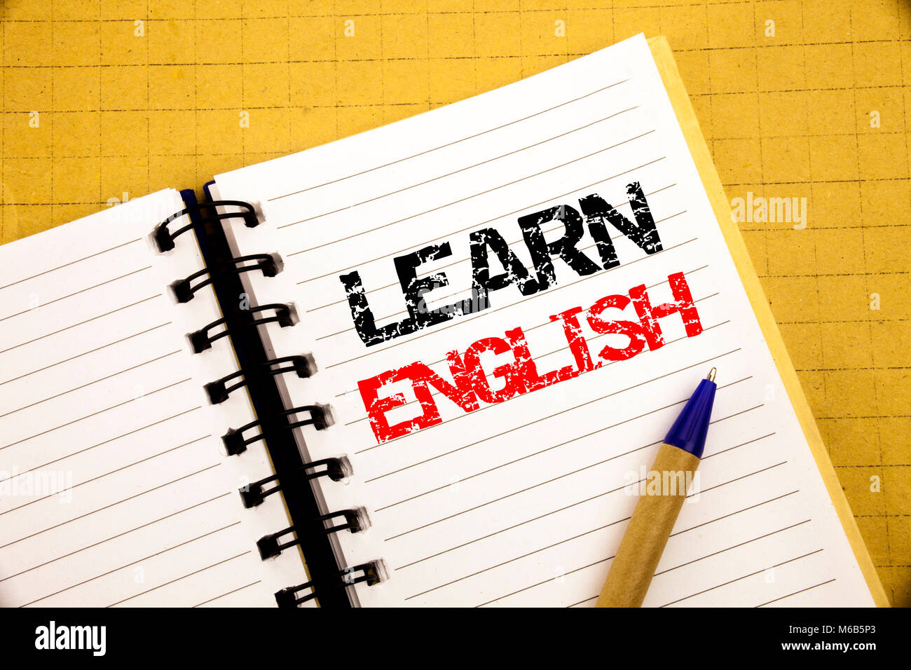 Learn English. Business concept for Language School written on notepad ...