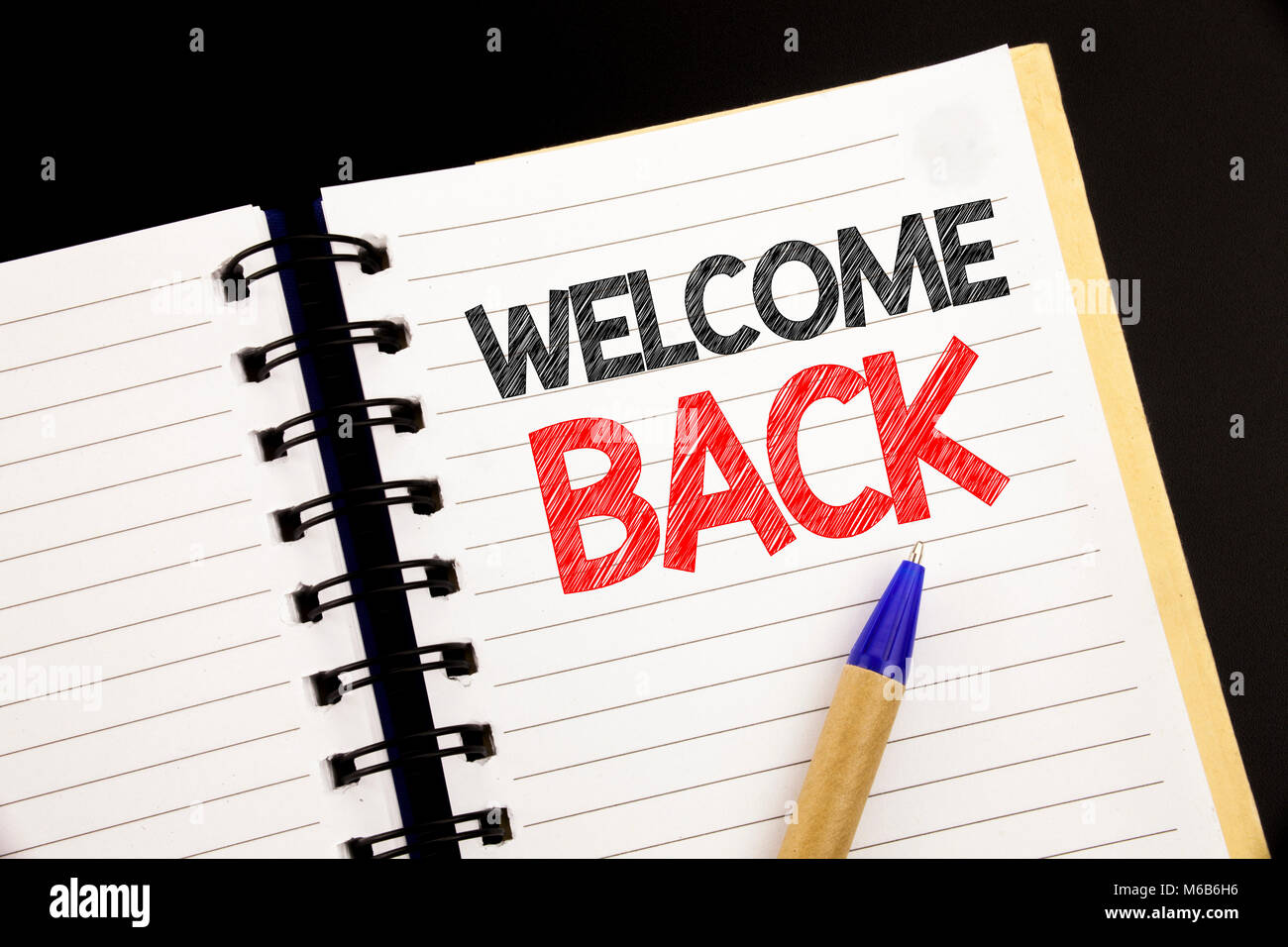 Handwriting Announcement text showing Welcome Back. Business concept ...