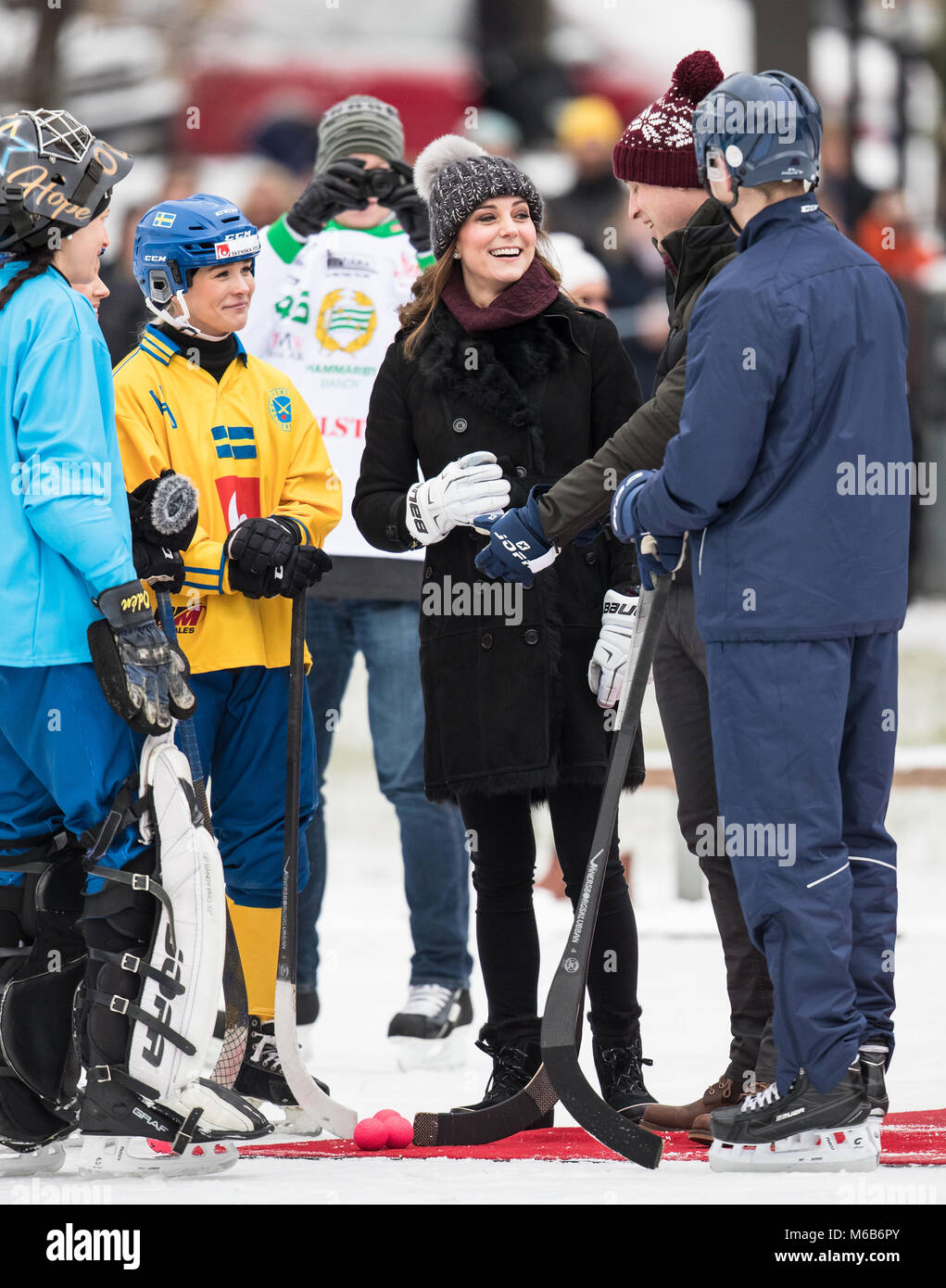 The Duke and Duchess of Cambridge attend a game of Bandy Hockey on the ...