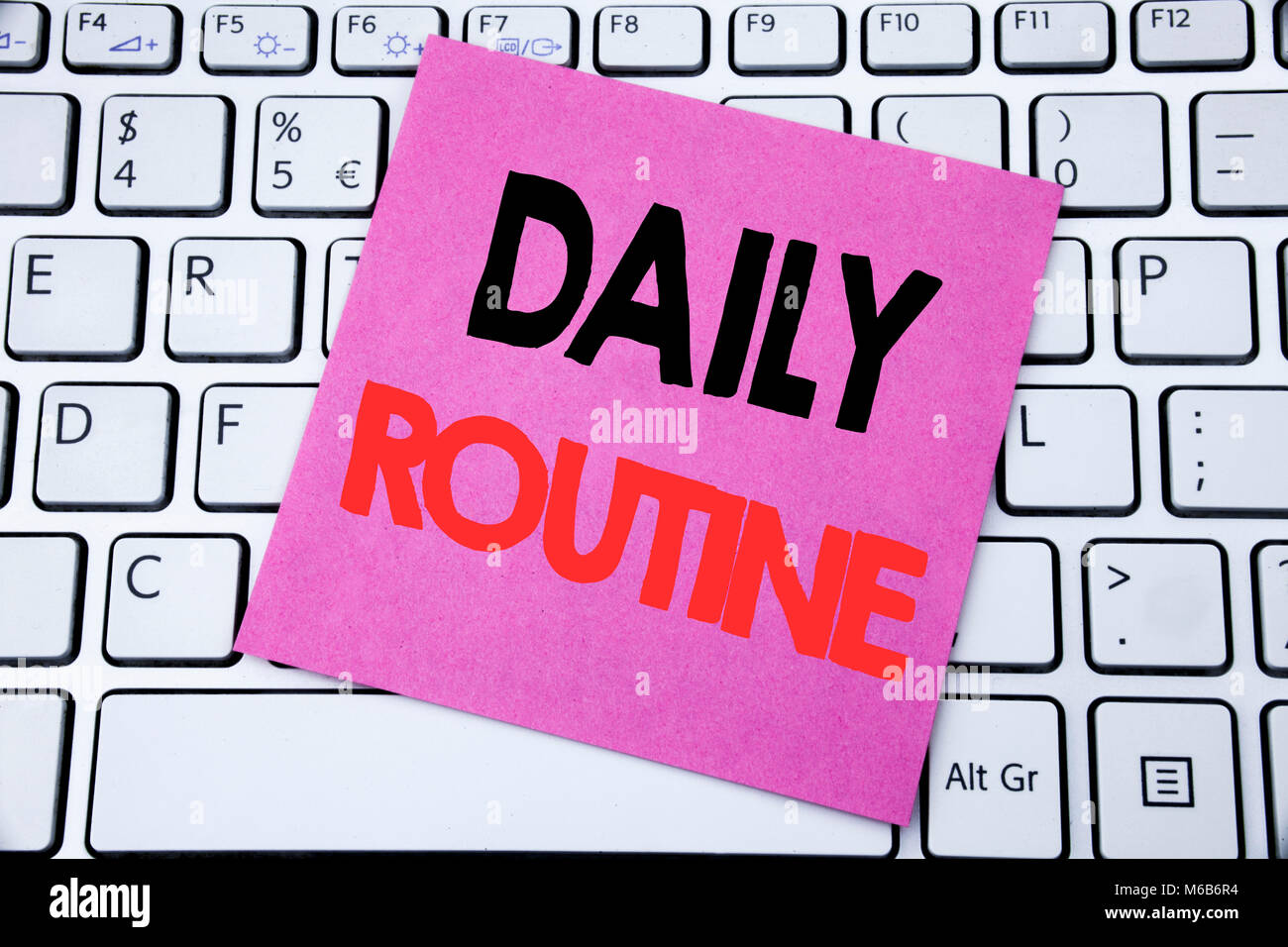 Handwriting Announcement text showing Daily Routine. Business concept ...