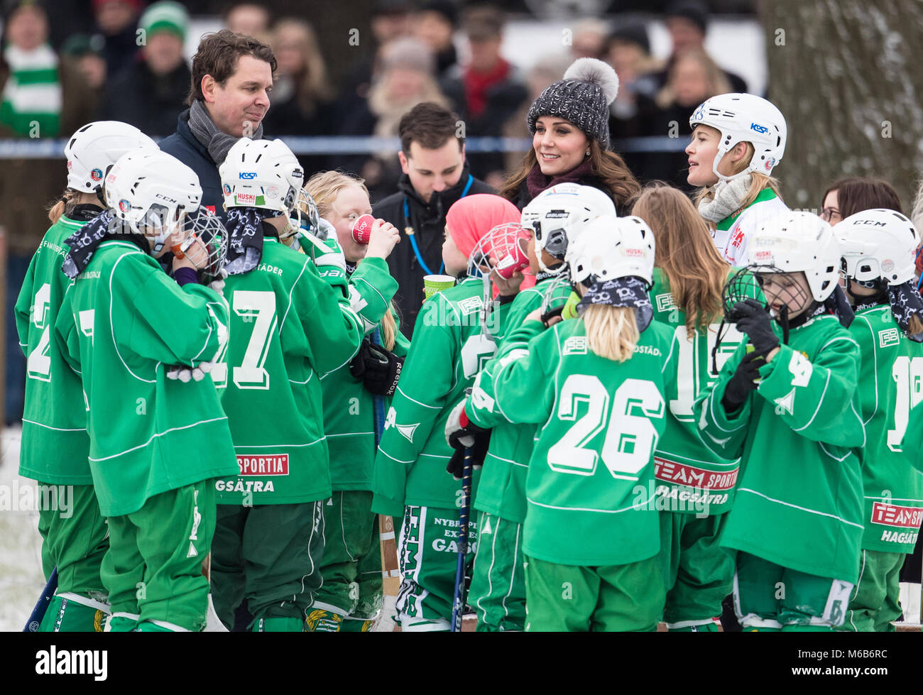 The Duke and Duchess of Cambridge attend a game of Bandy Hockey on the ...