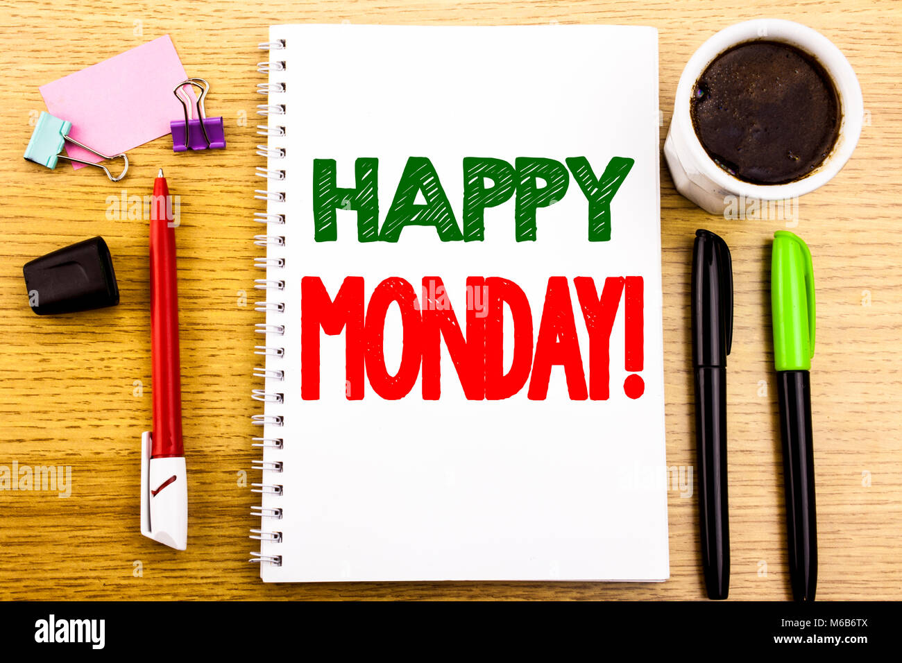 Hand writing text caption showing Happy Monday . Business concept for ...