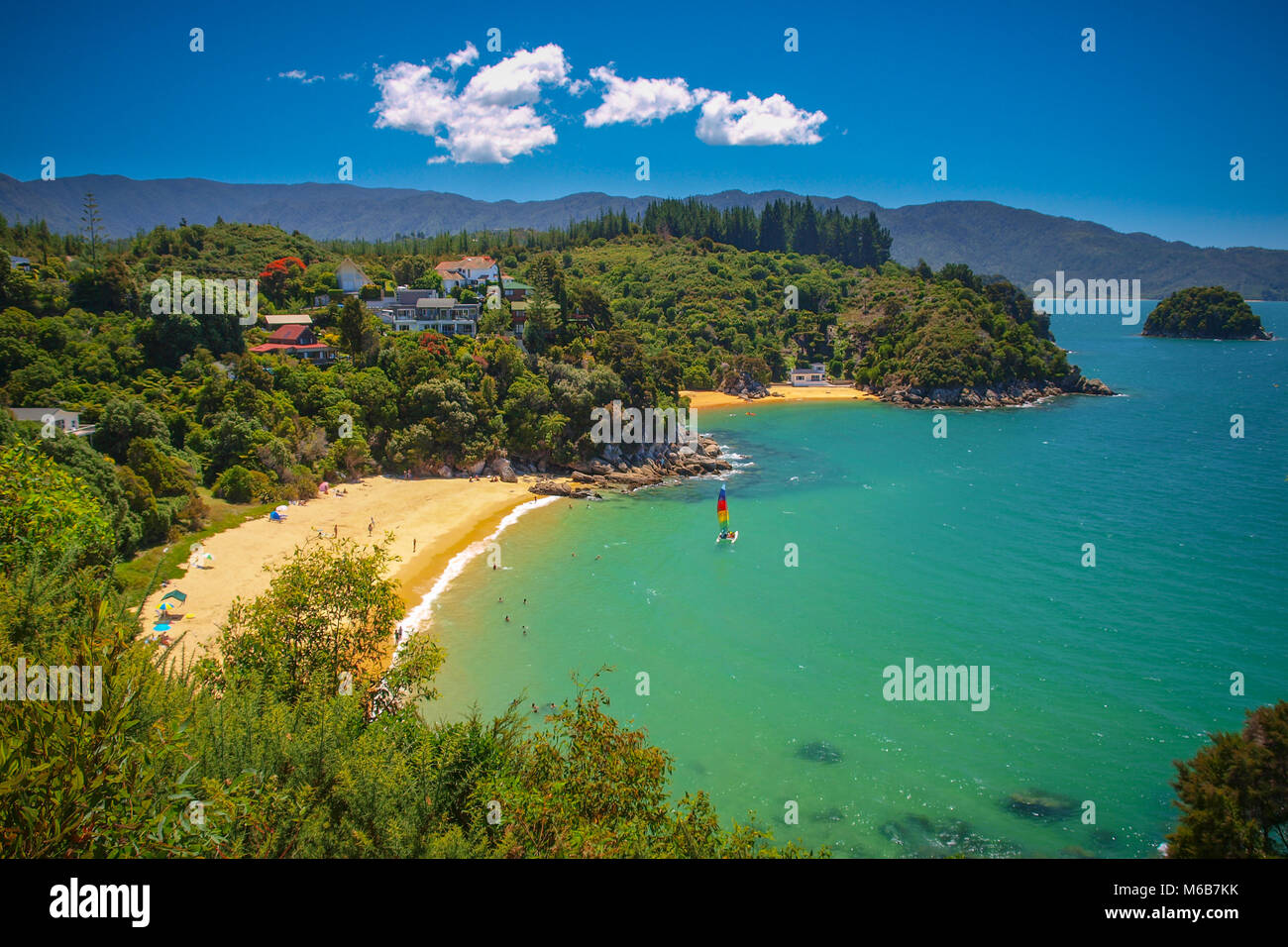 Aerial view of a Beautiful Bay with Sandy Beach near Nelson, New ...