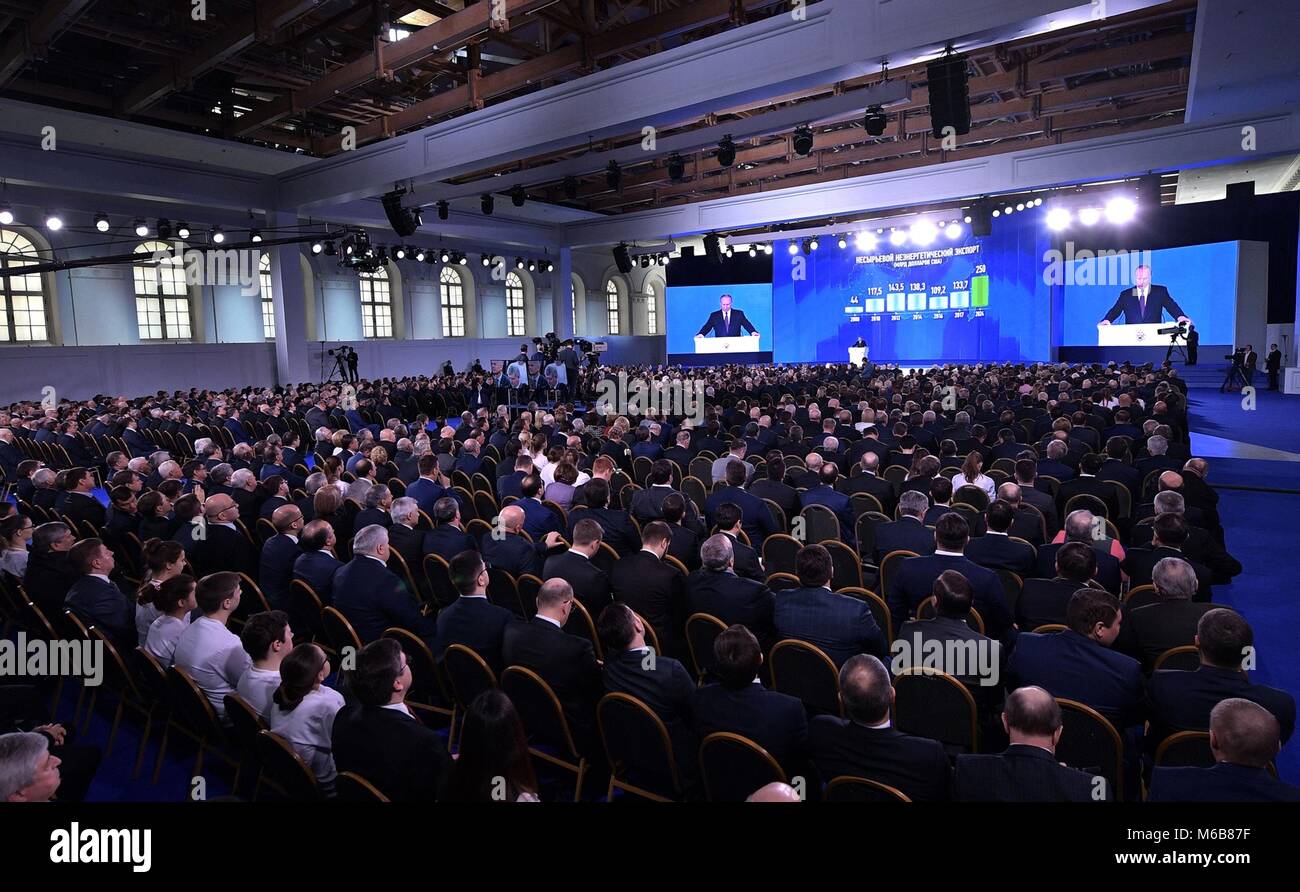 Russian President Vladimir Putin delivers the annual address to the ...