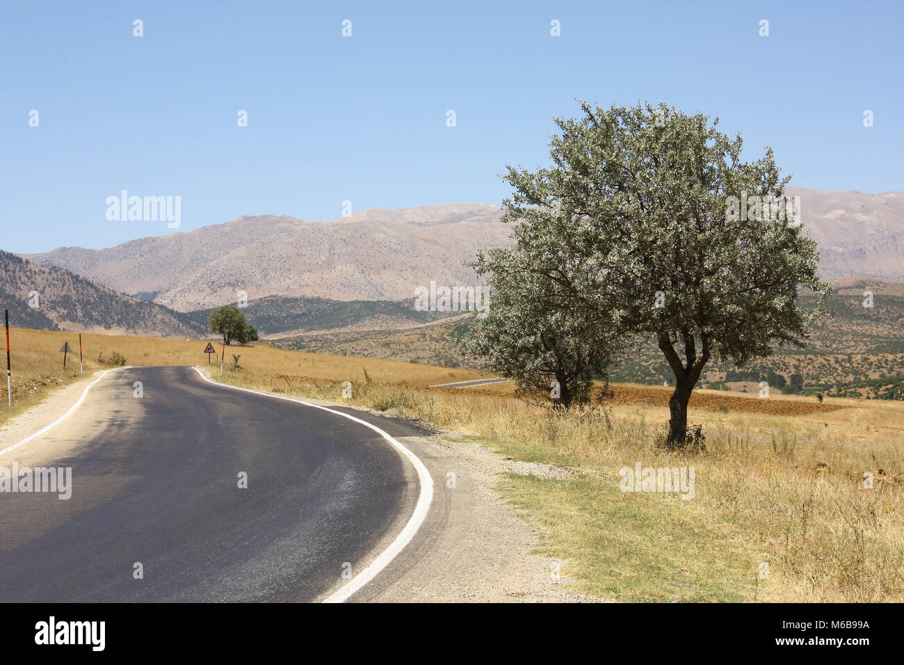 Beautiful paved road leading through a mediterranean landscape, seamed ...